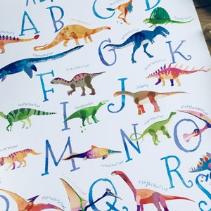 Dinosaurs Alphabet Poster Watercolor Dino Nursery Wall Decor A-Z Kid ...