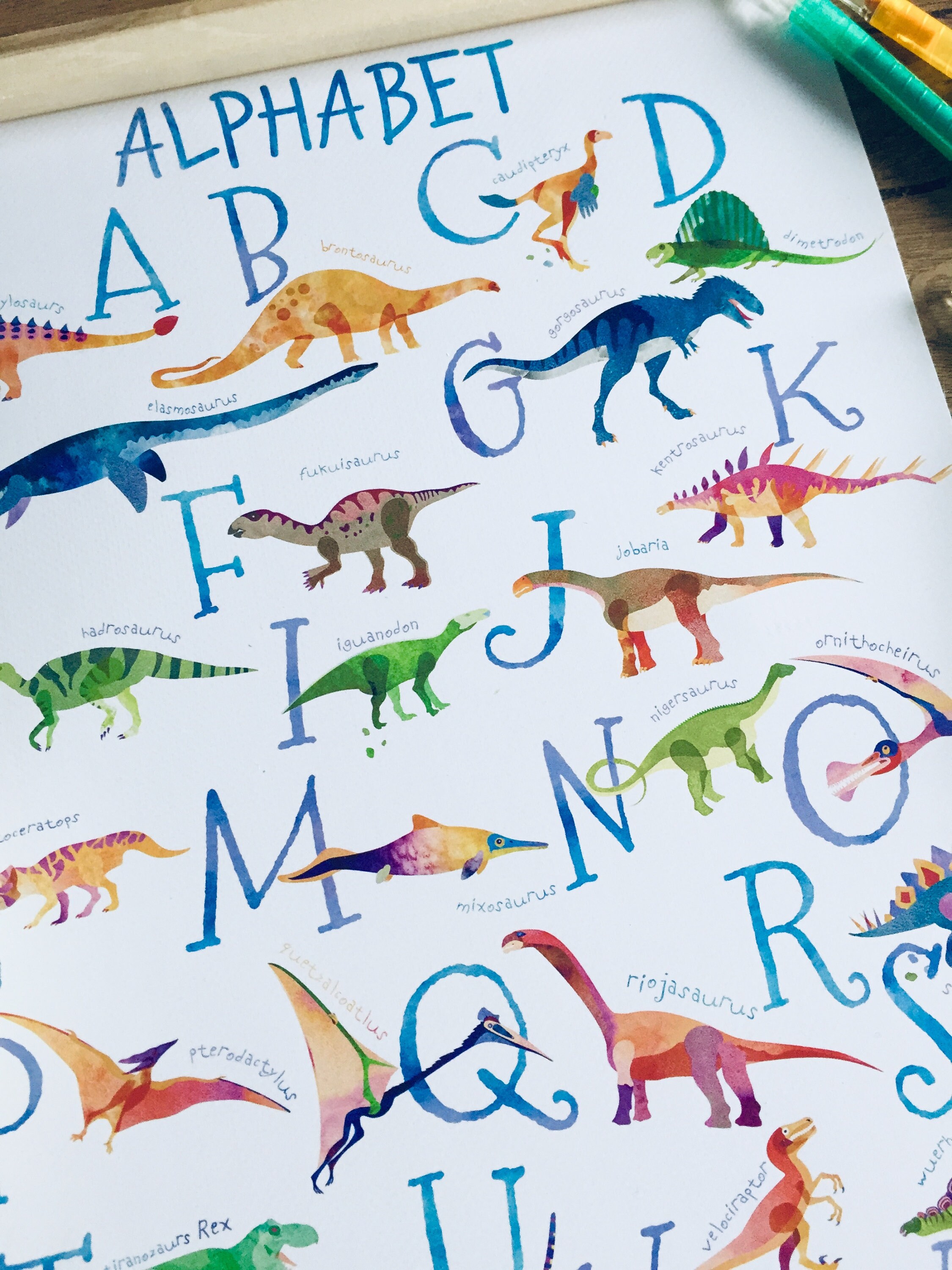 Dinosaurs Alphabet Poster Watercolor Dino Nursery Wall Decor - Etsy