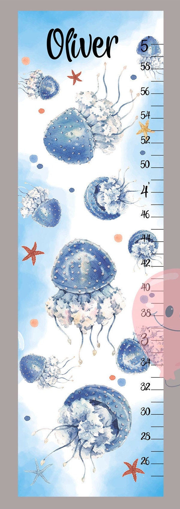 Jellyfish Height Chart Personalized Growth Chart Nautical Under the Sea ...