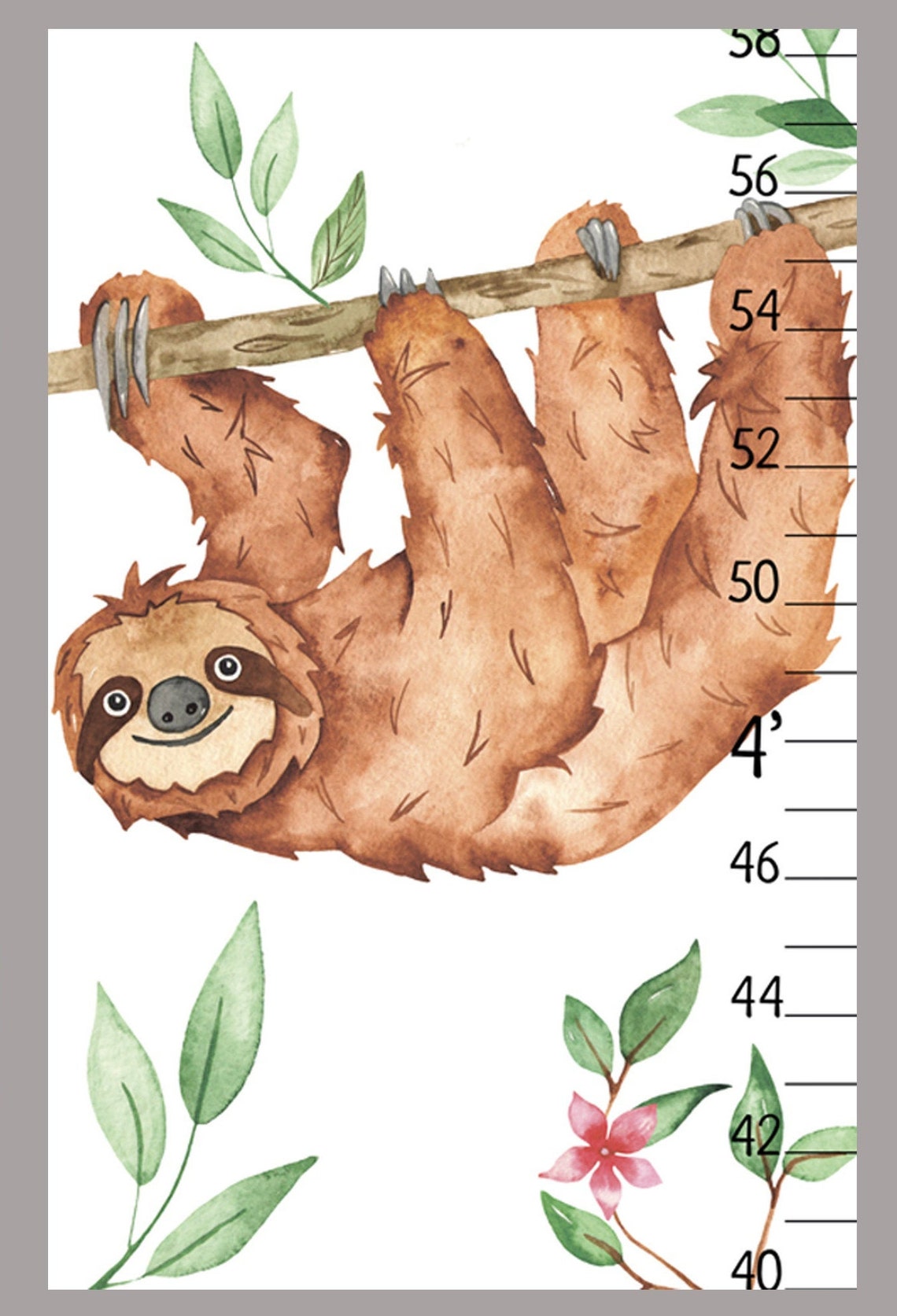 Sloth Growth Chart Cute Animals Nursery Art Canvas | Etsy