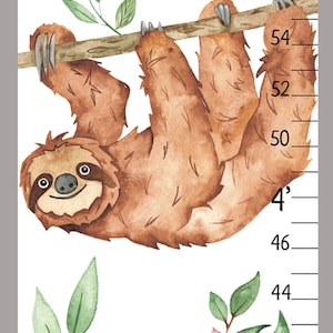 Sloth Growth Chart Cute Animals Nursery Art Canvas | Etsy