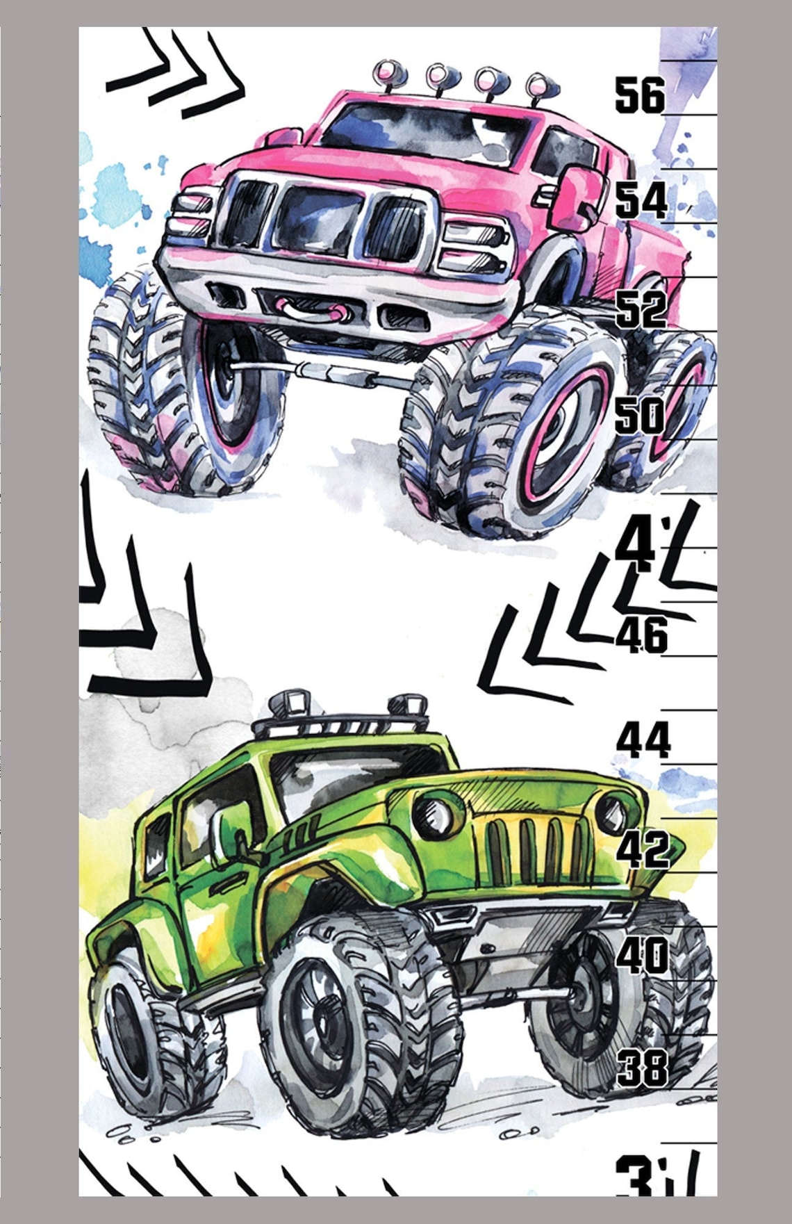 Monster Truck Growth Chart Nursery Art Canvas Boy Height Chart | Etsy