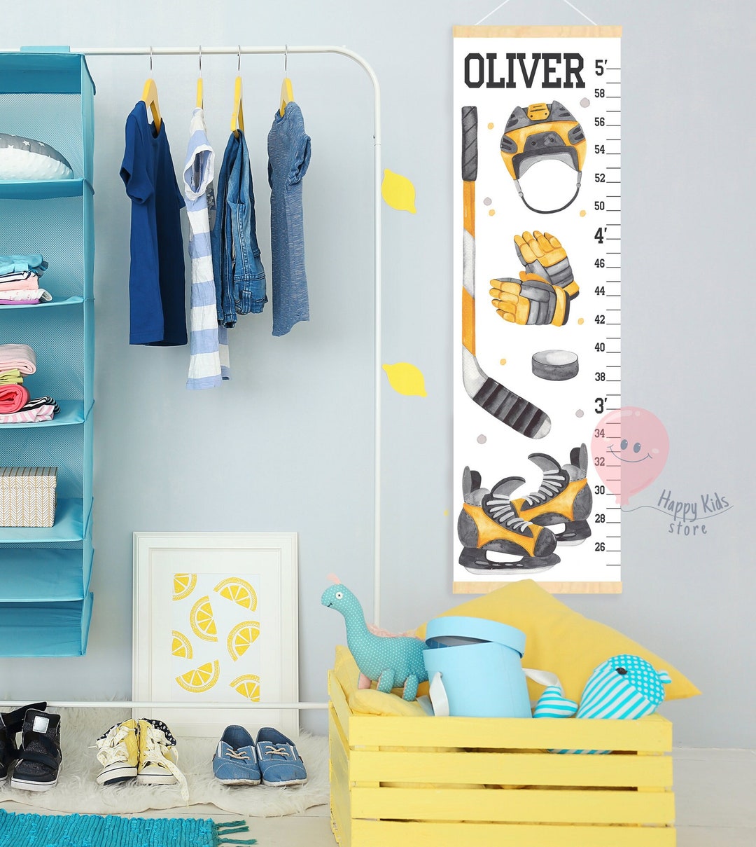 Hockey Height Chart Sports Baby Decor Hockey Player Growth Chart Shower ...