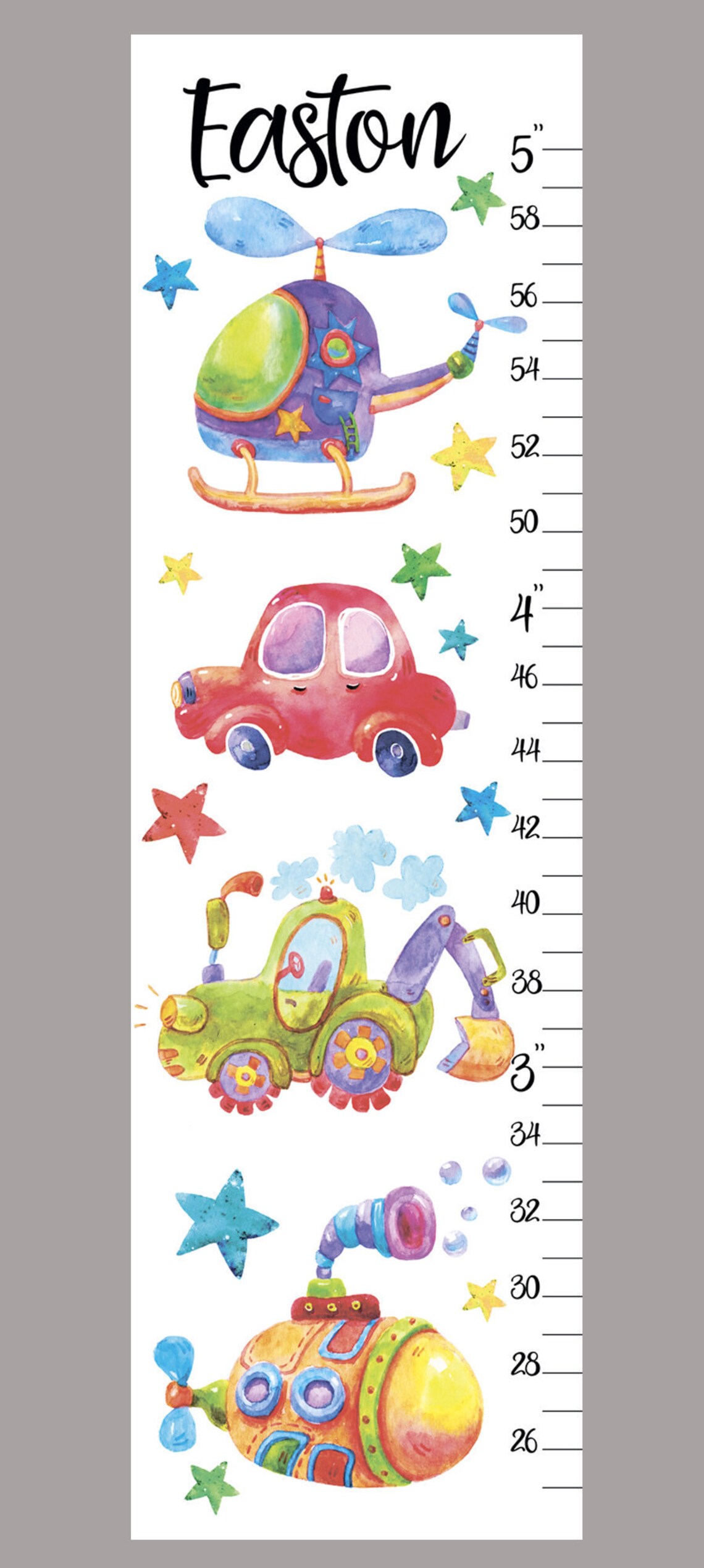 Boy Growth Chart Canvas Personalized Height Chart Submarine - Etsy