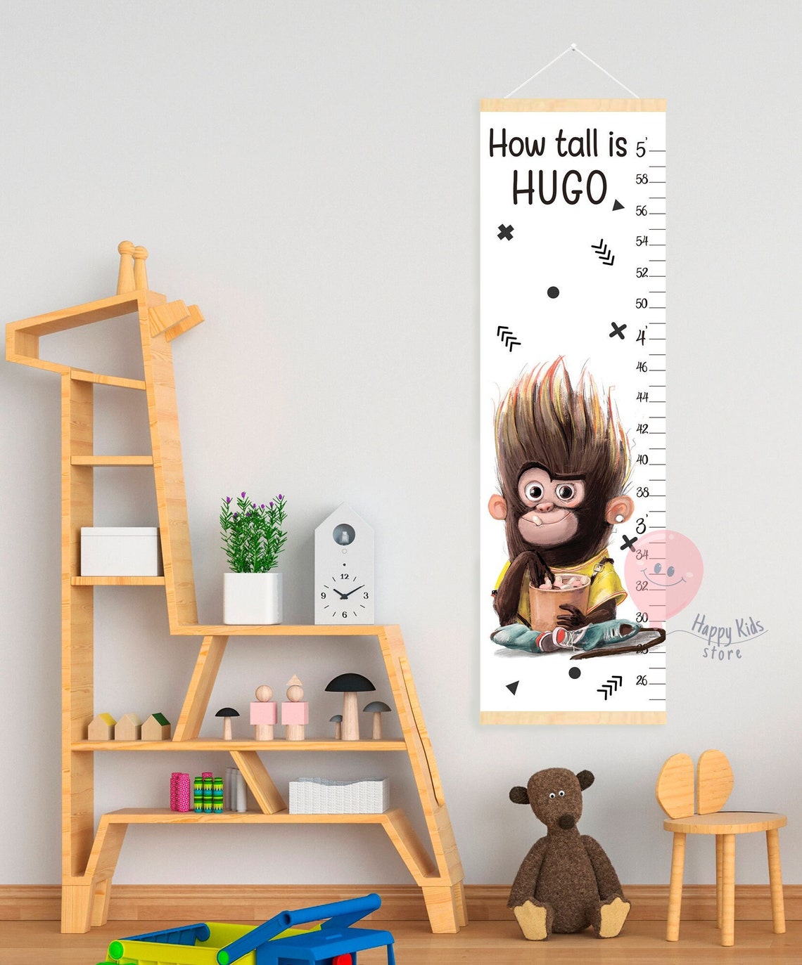 Monkey Height Chart Сhimpanzee Baby Growth Chart Safari Animals Nursery ...