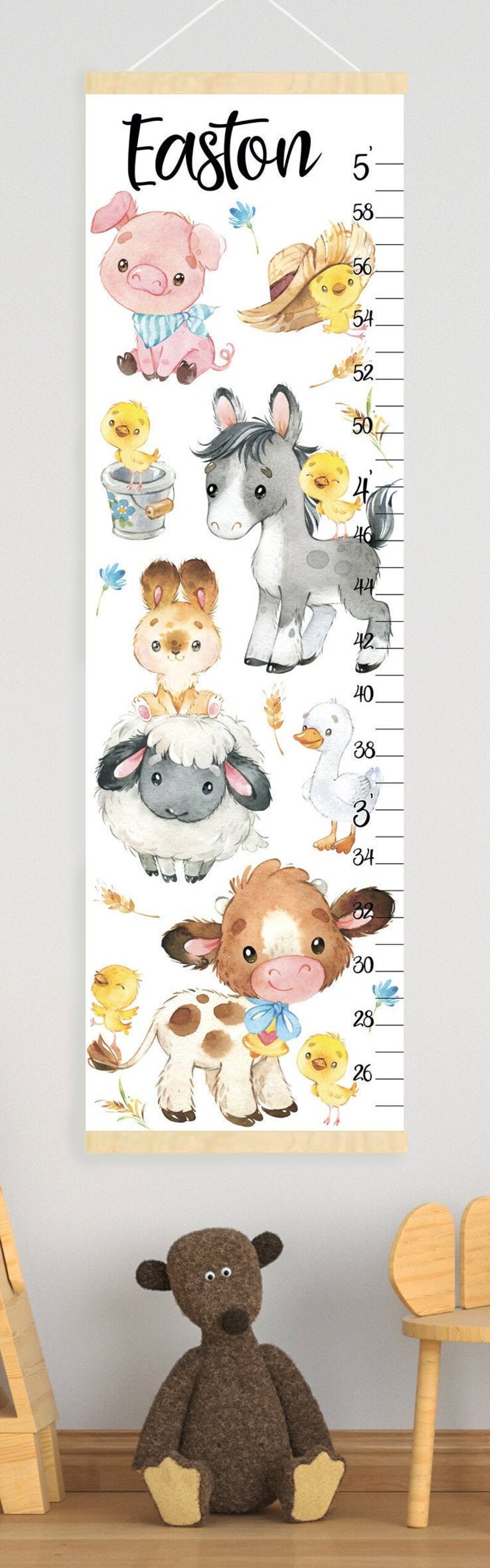 Growth Chart Farm Animals Canvas Personalized Height Chart | Etsy