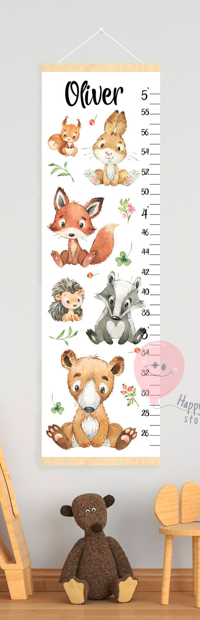 Forest Animals Height Chart Woodland Nursery Personalized - Etsy