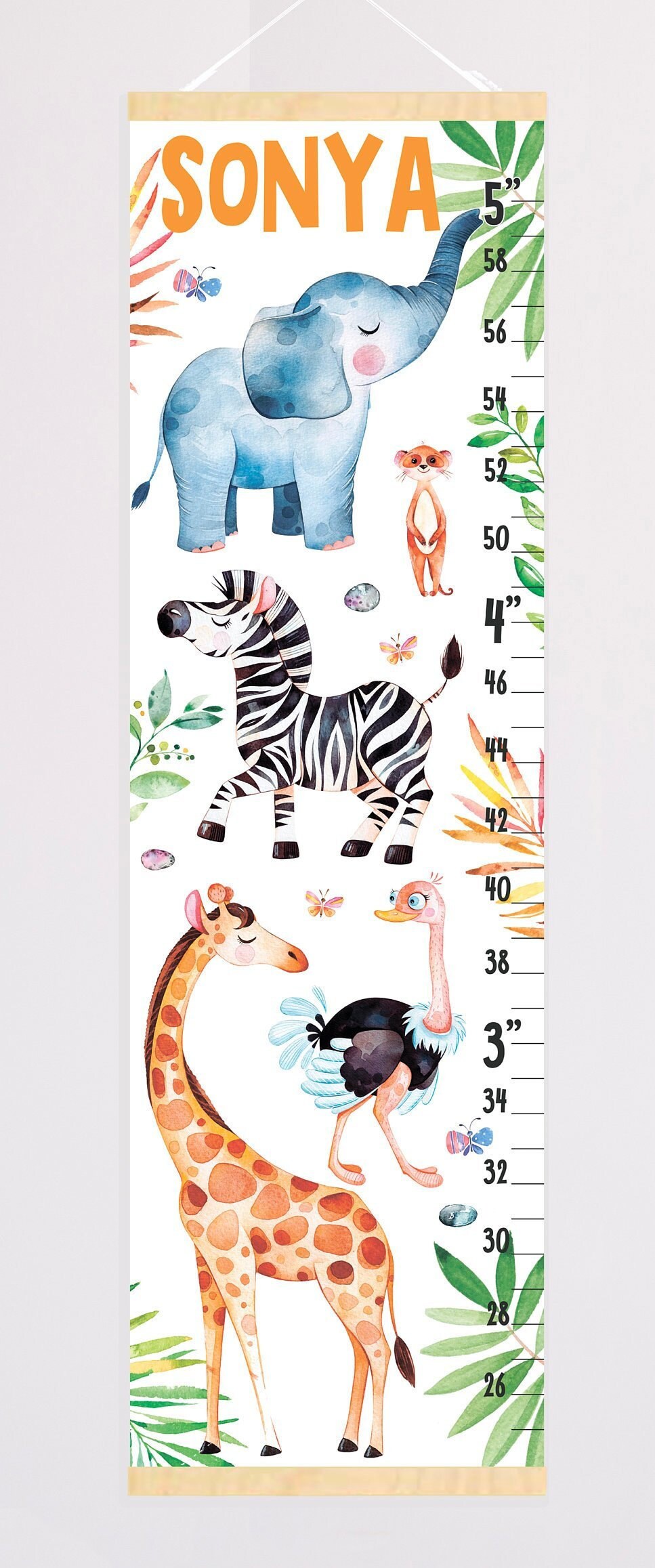 Jungle animals growth chart Personalised canvas height chart | Etsy