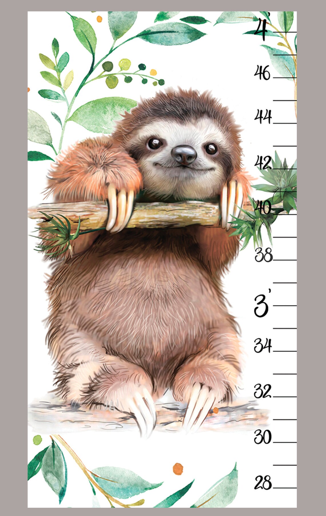 Sloth growth chart Animals nursery decor Personalized height | Etsy