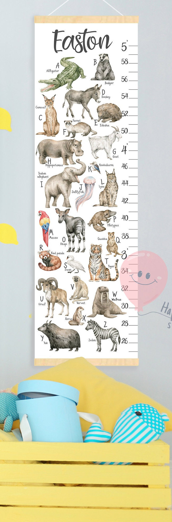 Animals Alphabet Growth Chart ABC Height Chart Educational - Etsy