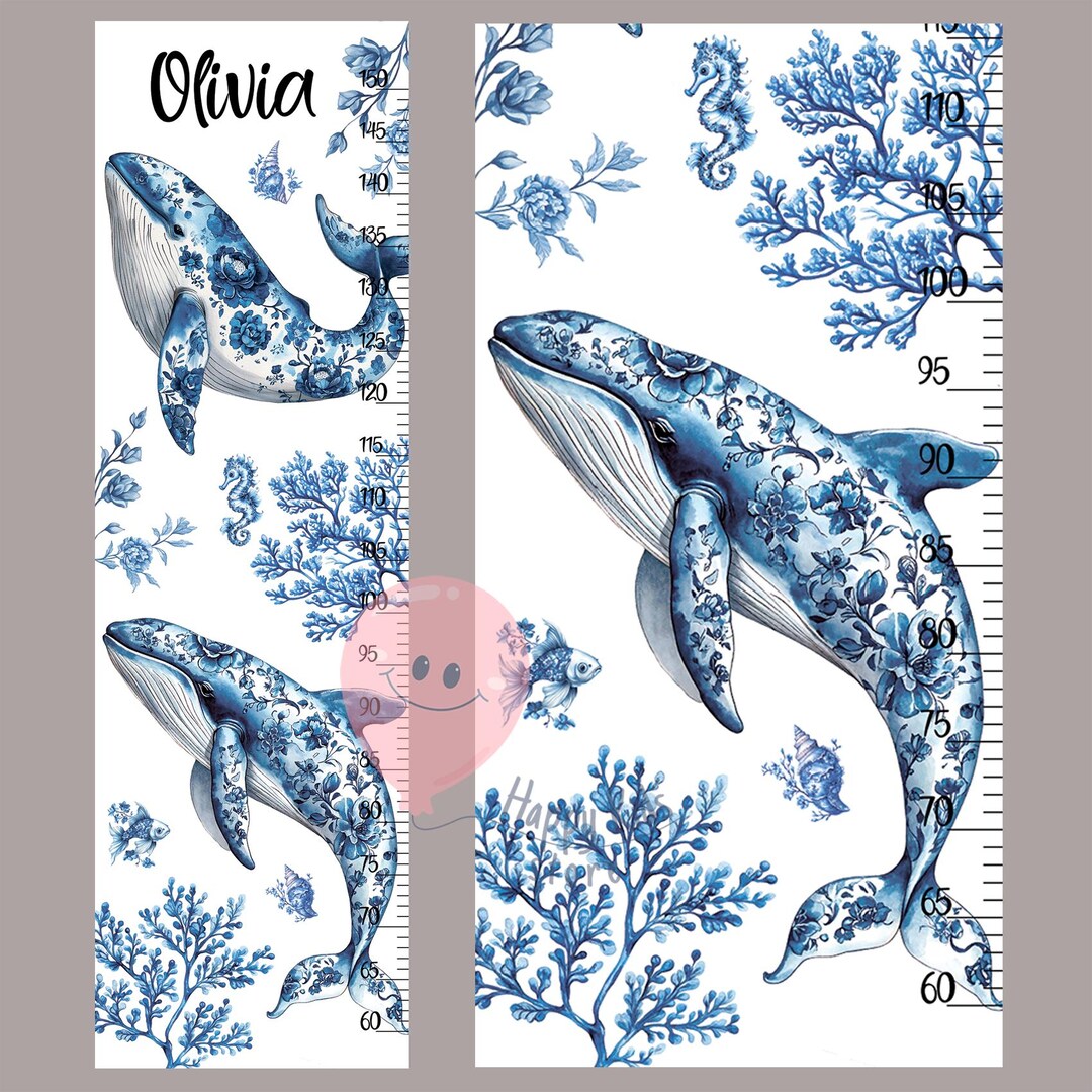Floral Whale Growth Chart – Ocean Theme Nursery Height Ruler - Etsy