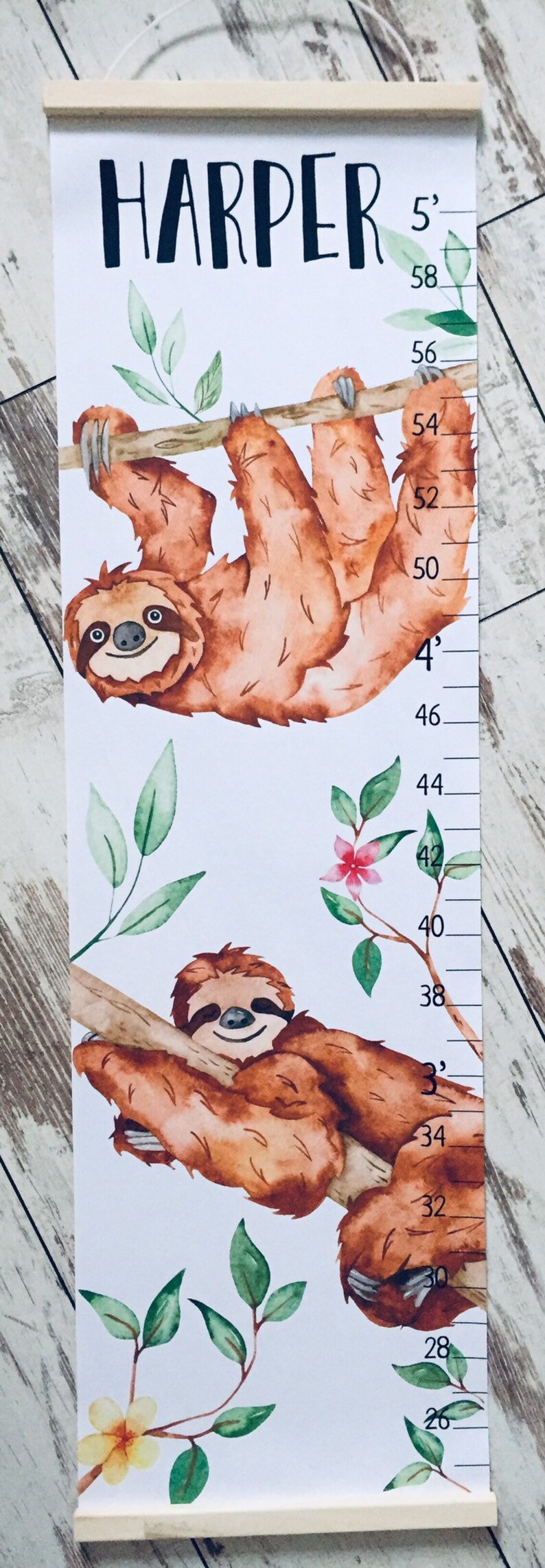 Sloth Growth Chart Cute Animals Nursery Art Canvas - Etsy