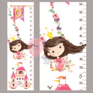 Princess Growth Chart Canvas Height Chart for Baby Girl Fairytale ...