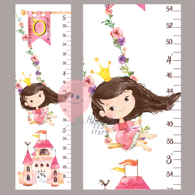 Princess Growth Chart Canvas Height Chart for Baby Girl | Etsy