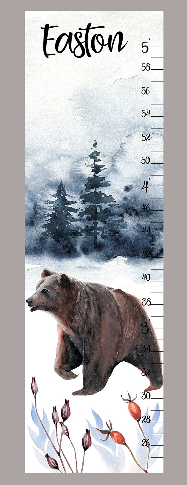 Bear Height Chart Woodland Growth Chart Forest Nursery Room | Etsy