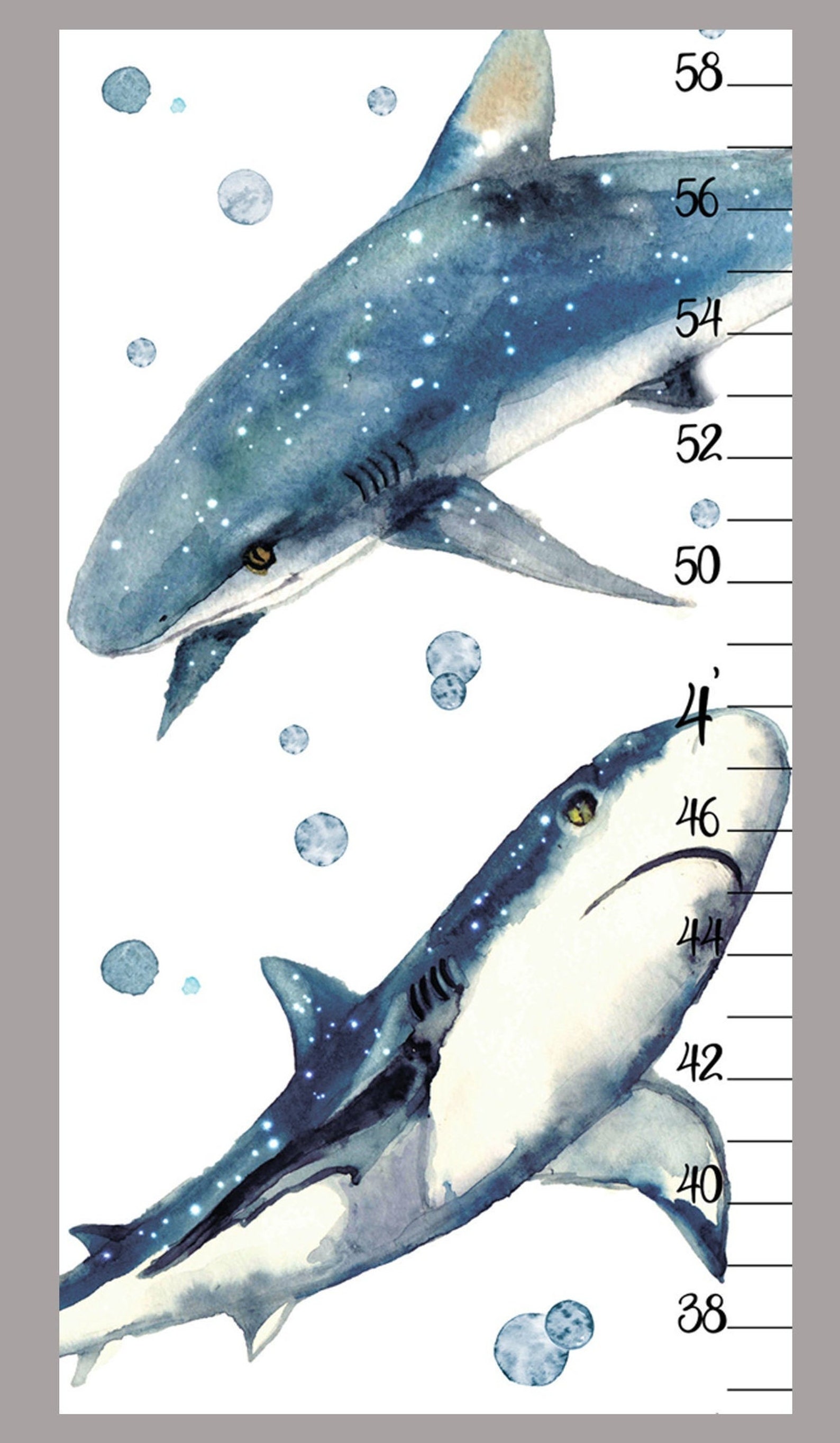 Shark Growth Chart Under the Sea Height Chart Nautical Sea | Etsy