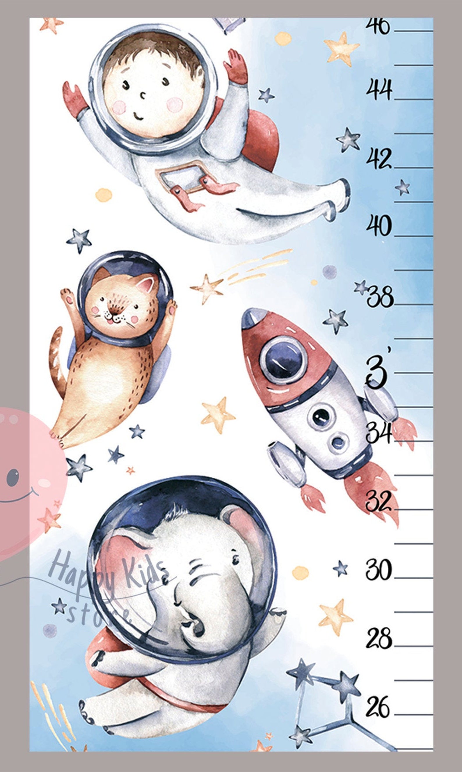 Astronaut Animals Growth Chart – Space Theme Nursery Wall Height Ruler ...
