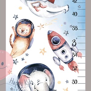 Astronaut Animals Growth Chart – Space Theme Nursery Wall Height Ruler ...