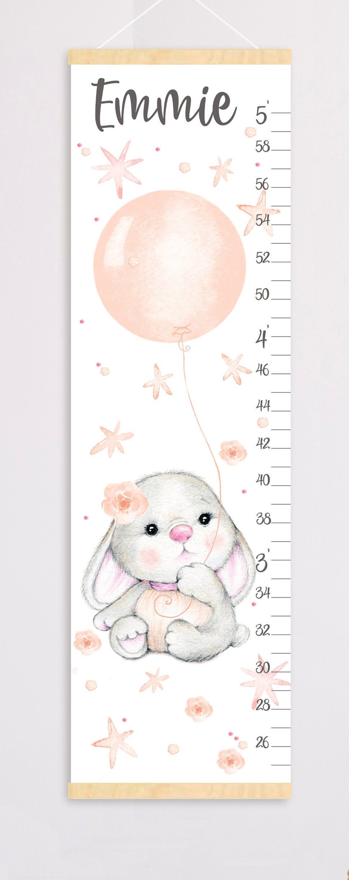 Bunny With Balloon Growth Chart Canvas Personalized Height - Etsy