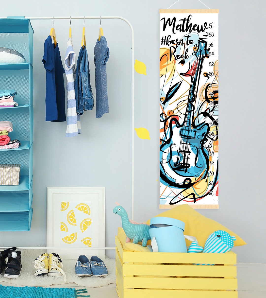 Rockstar Growth Chart – Guitar & Musical Nursery Canvas Wall Height ...
