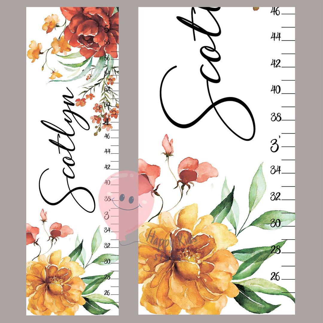 Peonies Height Chart Flowers Growth Chart Floral Nursery Wall Art ...