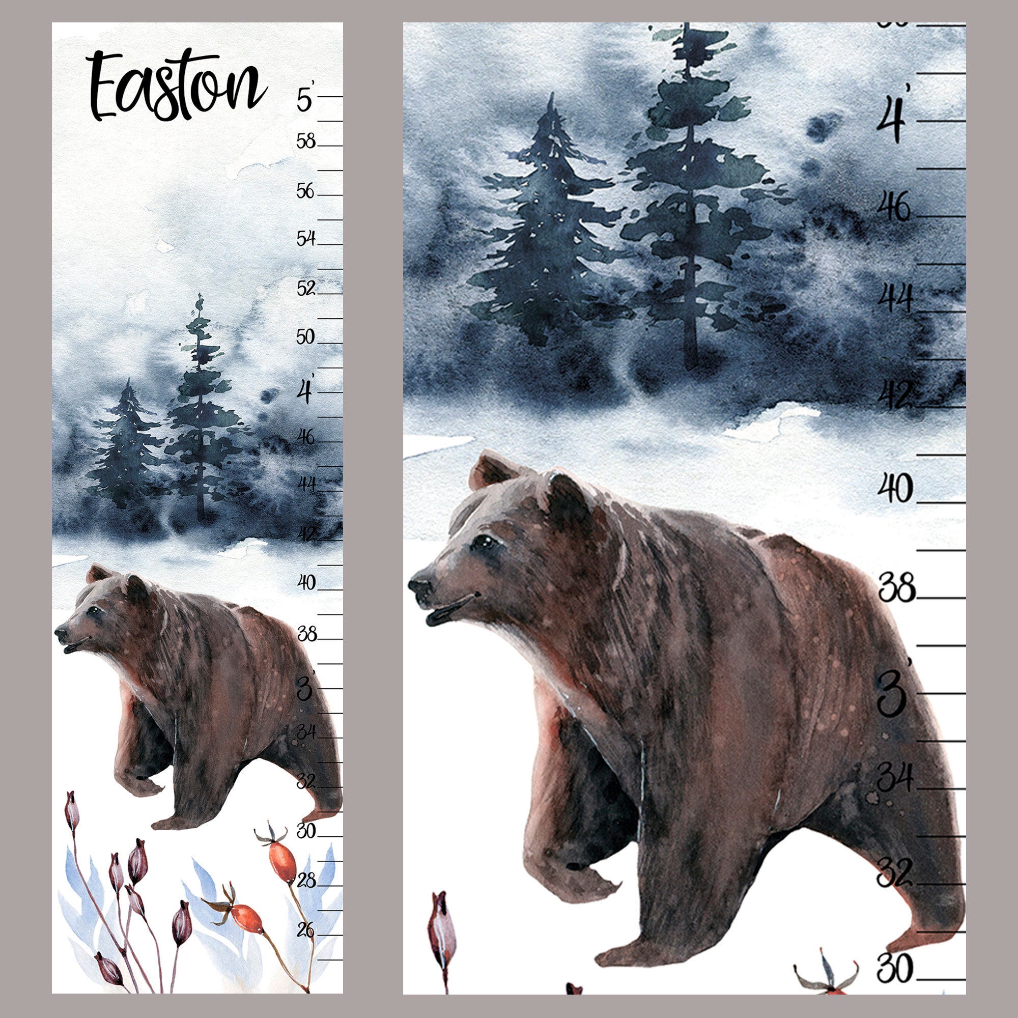 Bear Height Chart Woodland Growth Chart Forest Nursery Room | Etsy