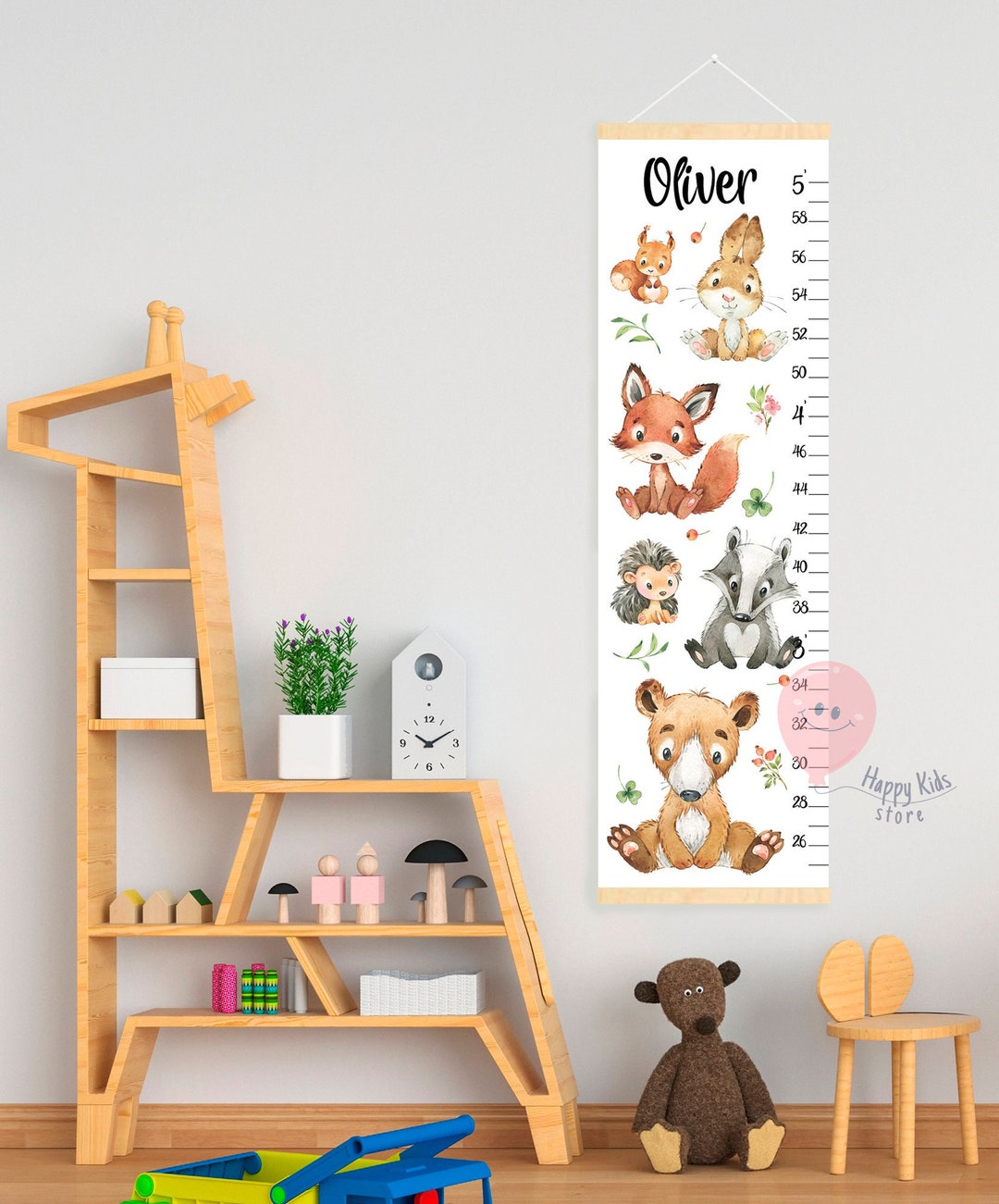 Forest Animals Height Chart Woodland Nursery Personalized Growth Chart ...