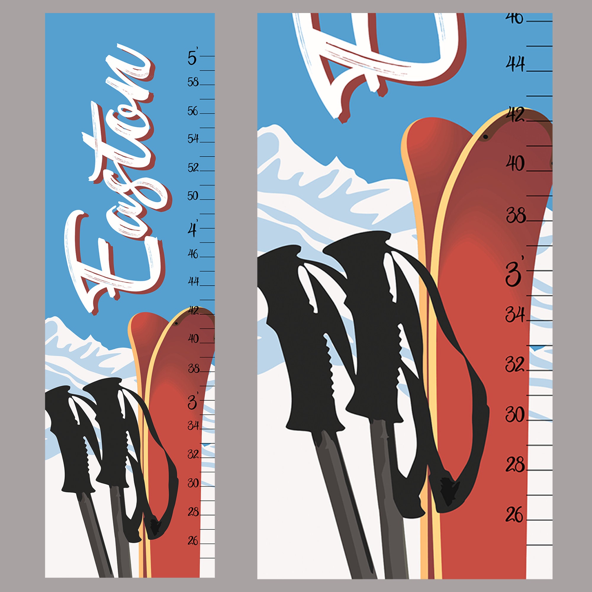 Skiing Growth Chart Canvas Personalized Height Chart Sport - Etsy
