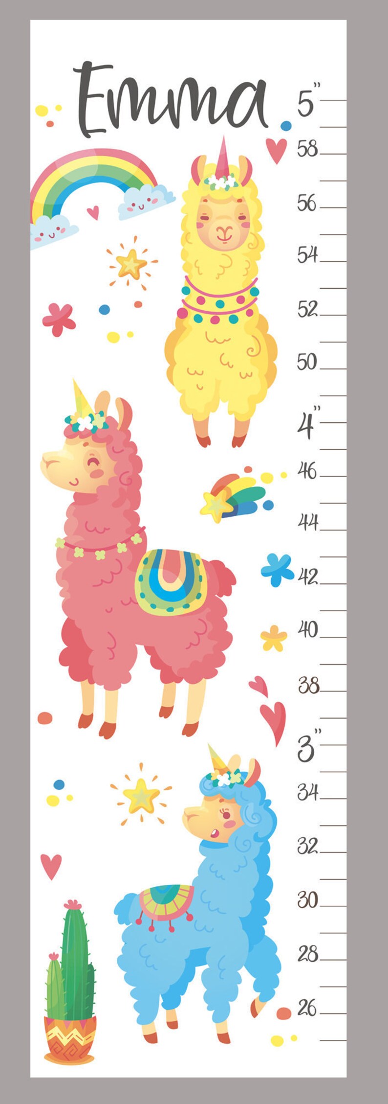 Llama Growth Chart Personalised Height Chart Alpaca Lama Nursery Room ...