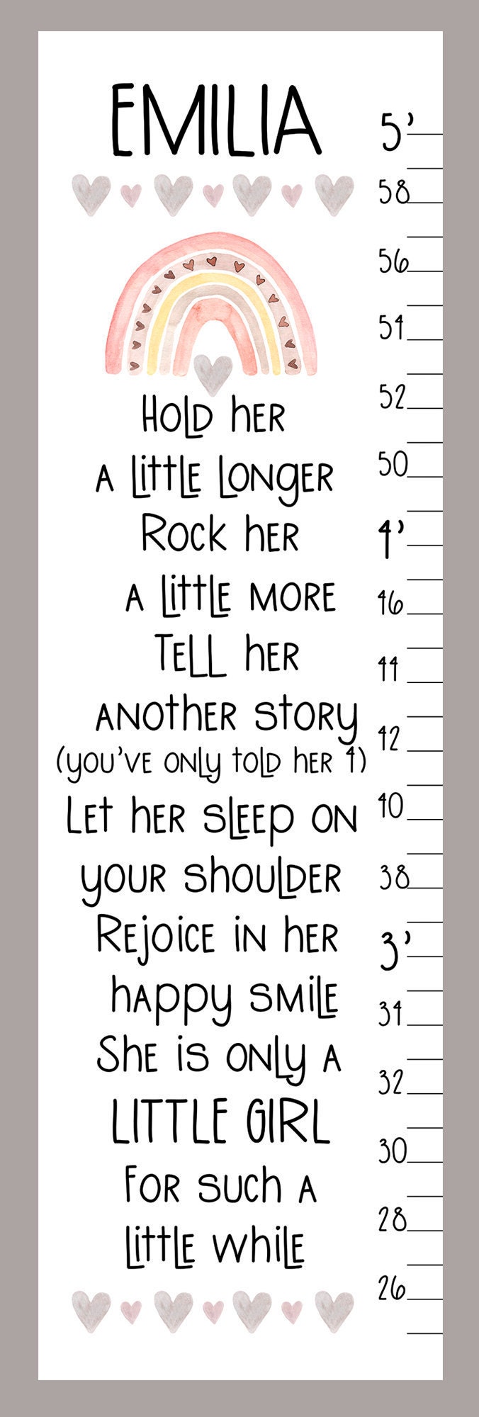 Height Chart Hold Her a Little Longer Girl Growth Chart - Etsy