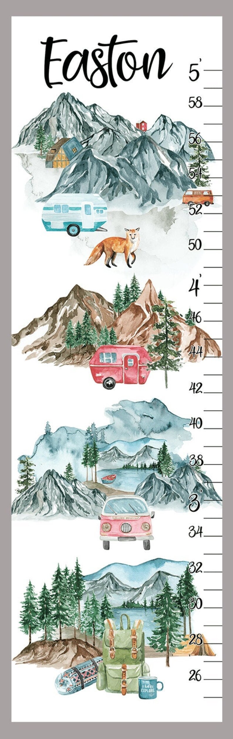 Adventure Growth Chart Nature Height Chart Mountains Nursery Wall Art ...
