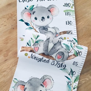 Cute Koala Growth Chart Nursery Art Canvas Personalized Growth Chart ...