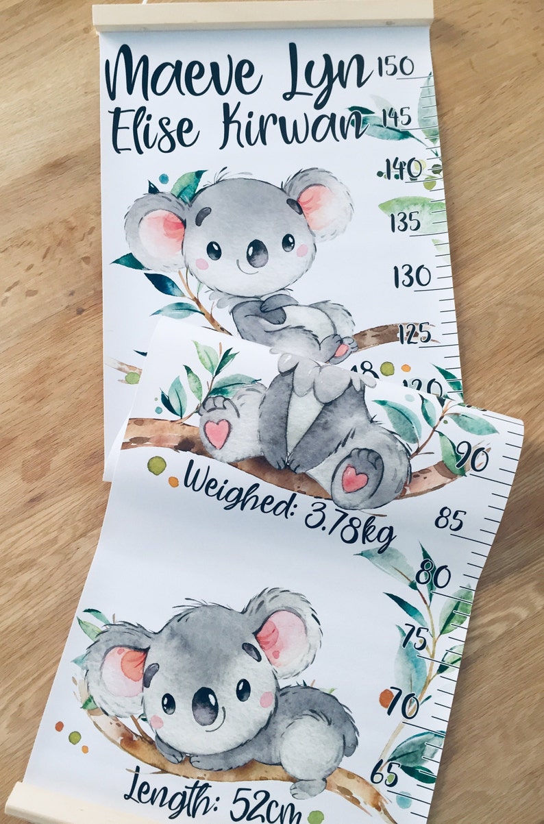 Cute Koala Growth Chart Nursery Art Canvas Personalized Growth | Etsy