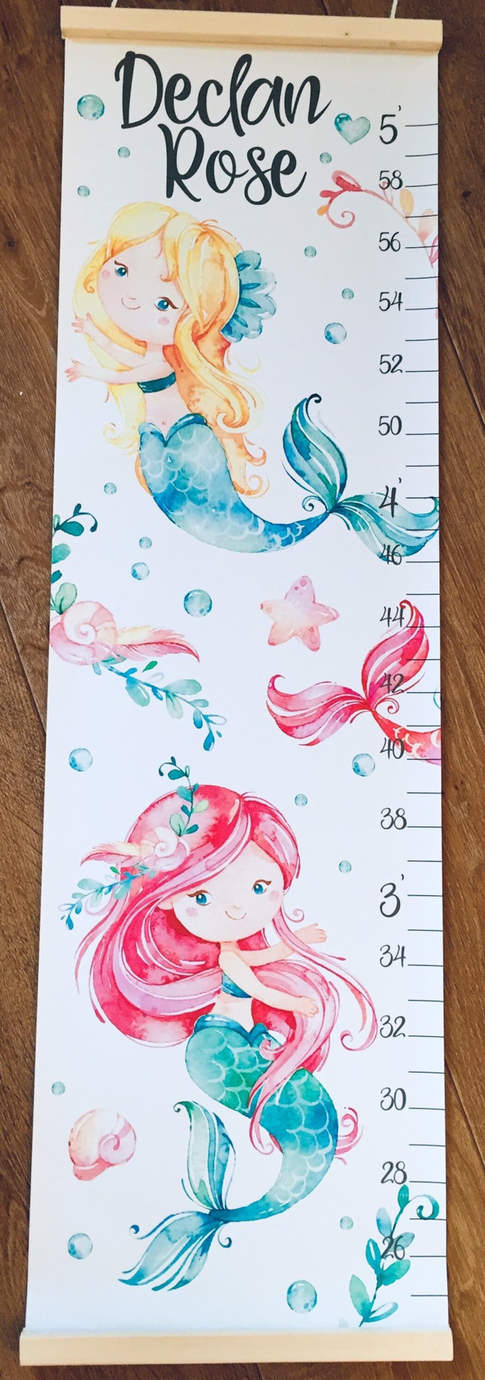 Mermaid Height Chart Canvas Personalized Growth Chart Girl Nursery Art ...
