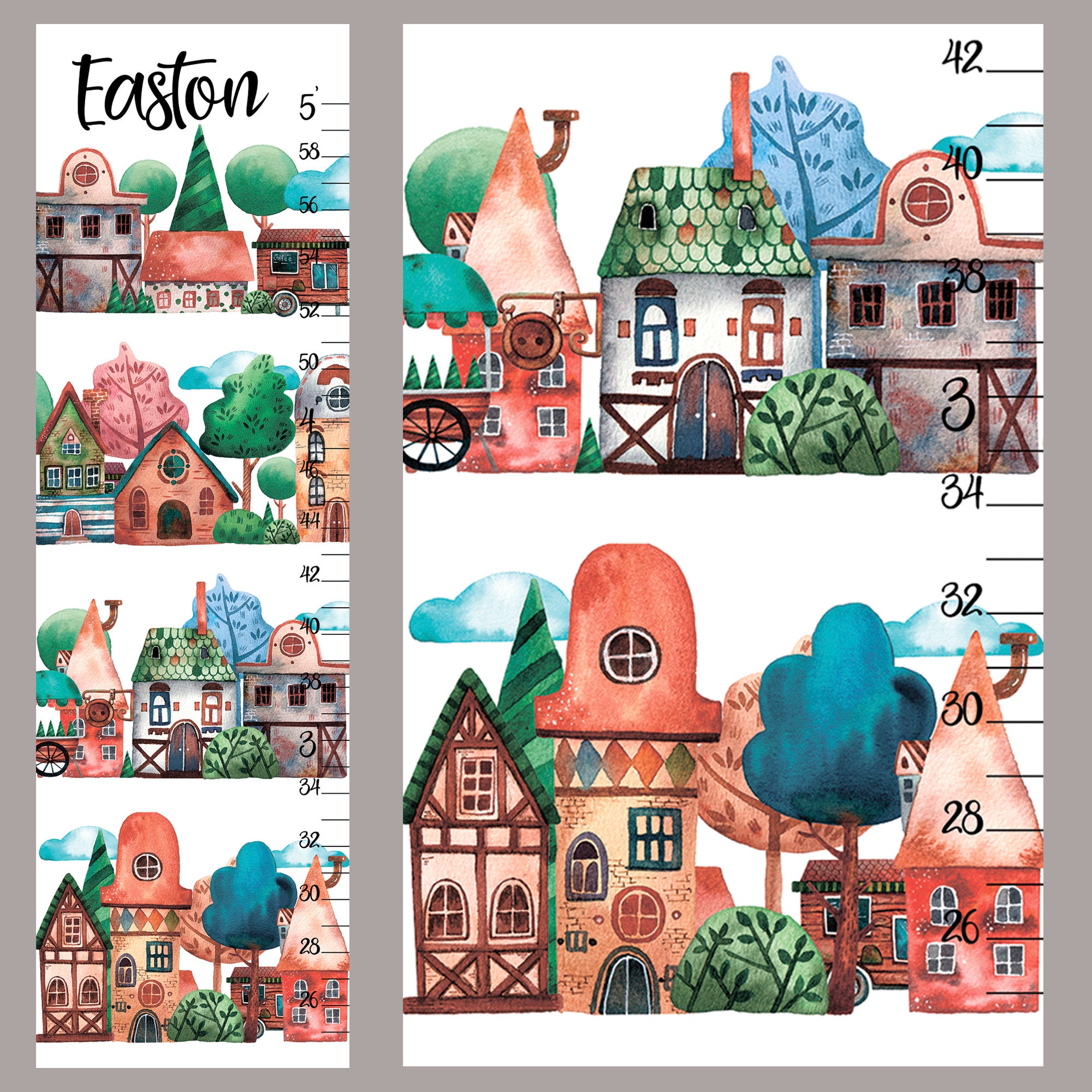 Village Houses Growth Chart Vintage Neighbourhood Height Chart - Etsy