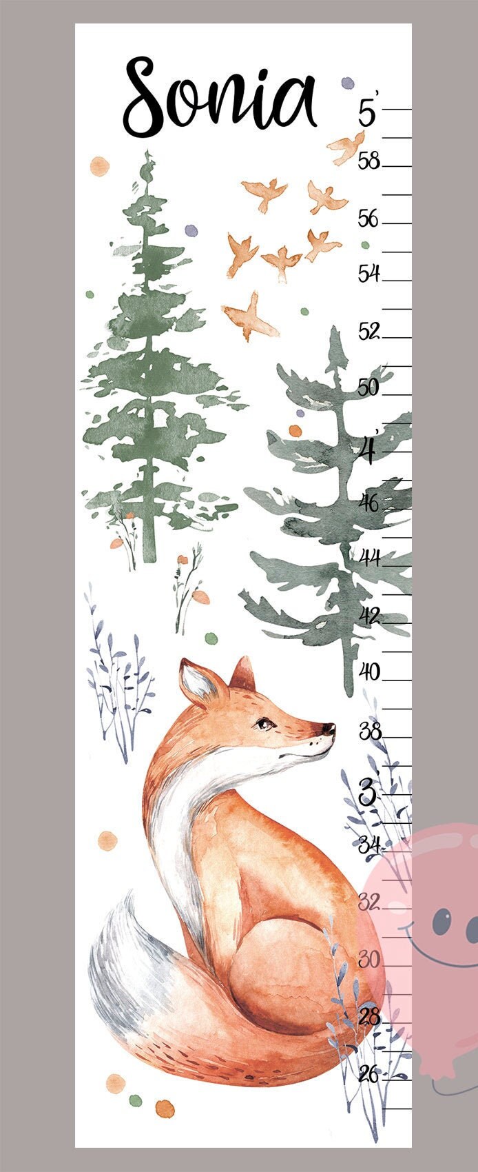 Fox height chart Personalized growth chart Woodland animals | Etsy
