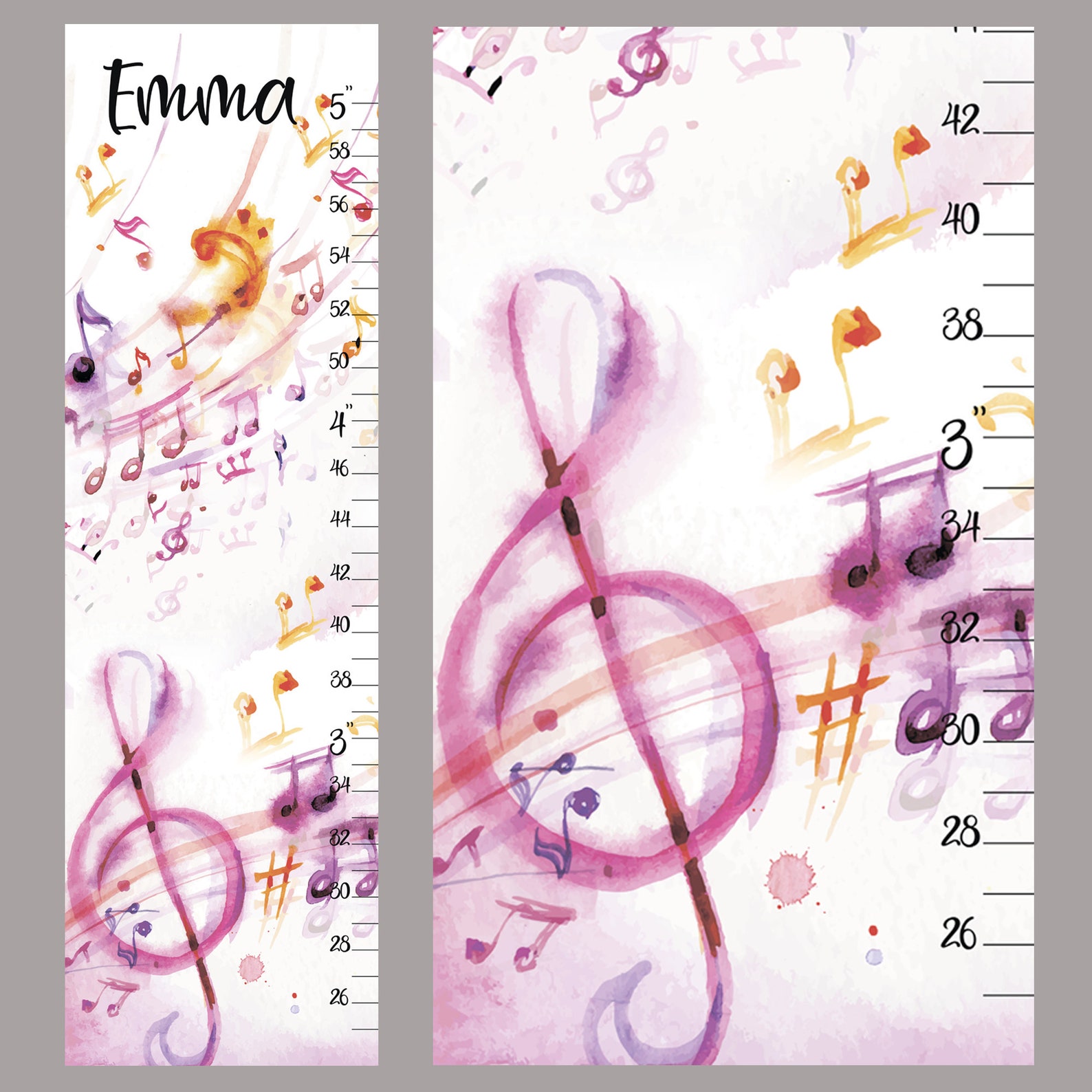 Music Notes Growth Chart Music Nursery Art Canvas Personalized - Etsy