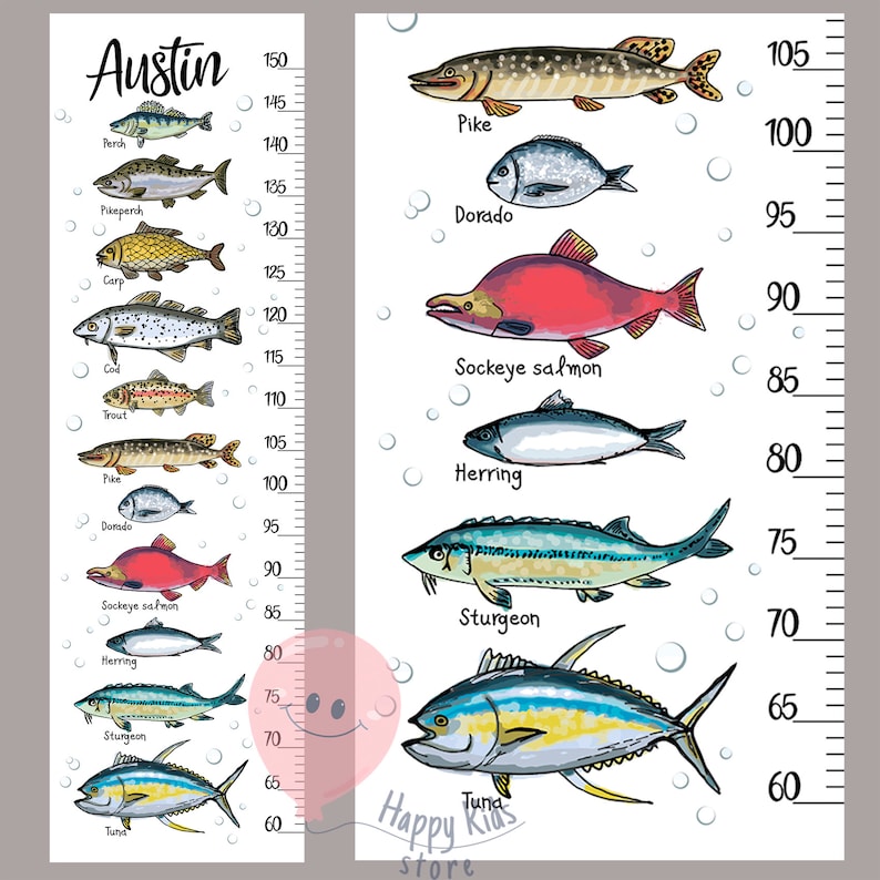 Fishing Height Chart Fisherman Baby Growth Chart Marine Fish | Etsy