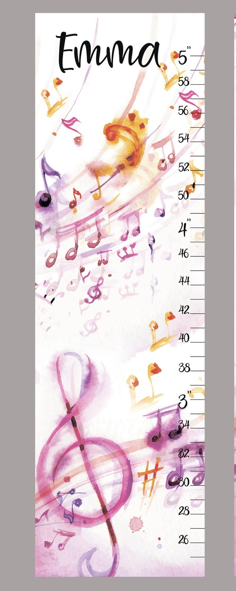 Music Notes Growth Chart Music Nursery Art Canvas Personalized - Etsy