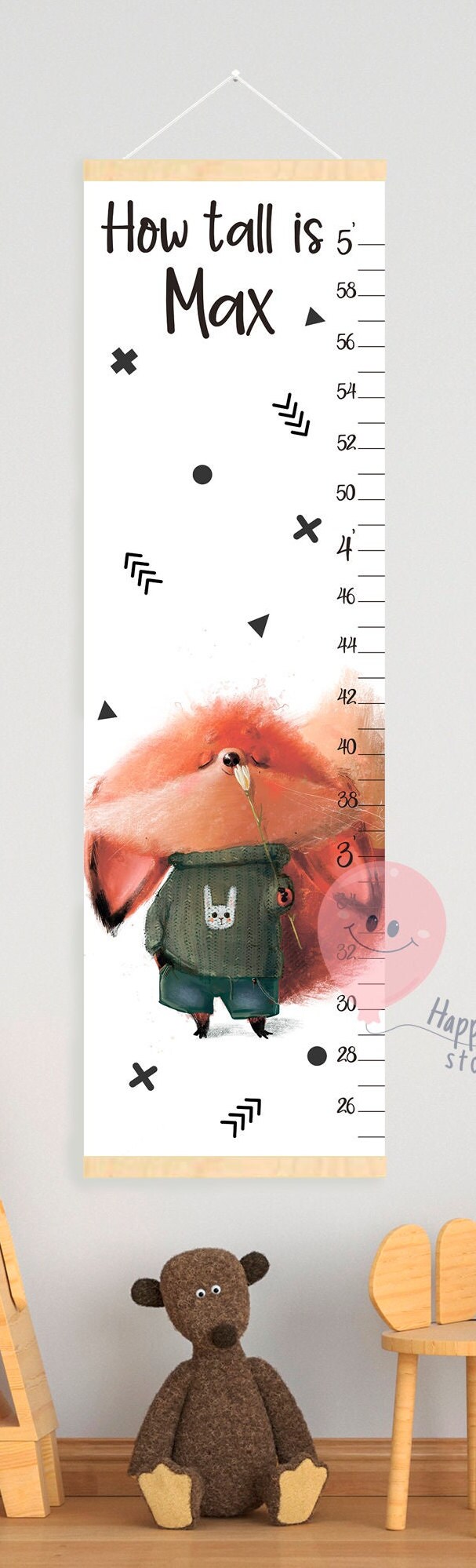 Fox Growth Chart Animals Nursery Wall Hanging Decor Boy Height - Etsy