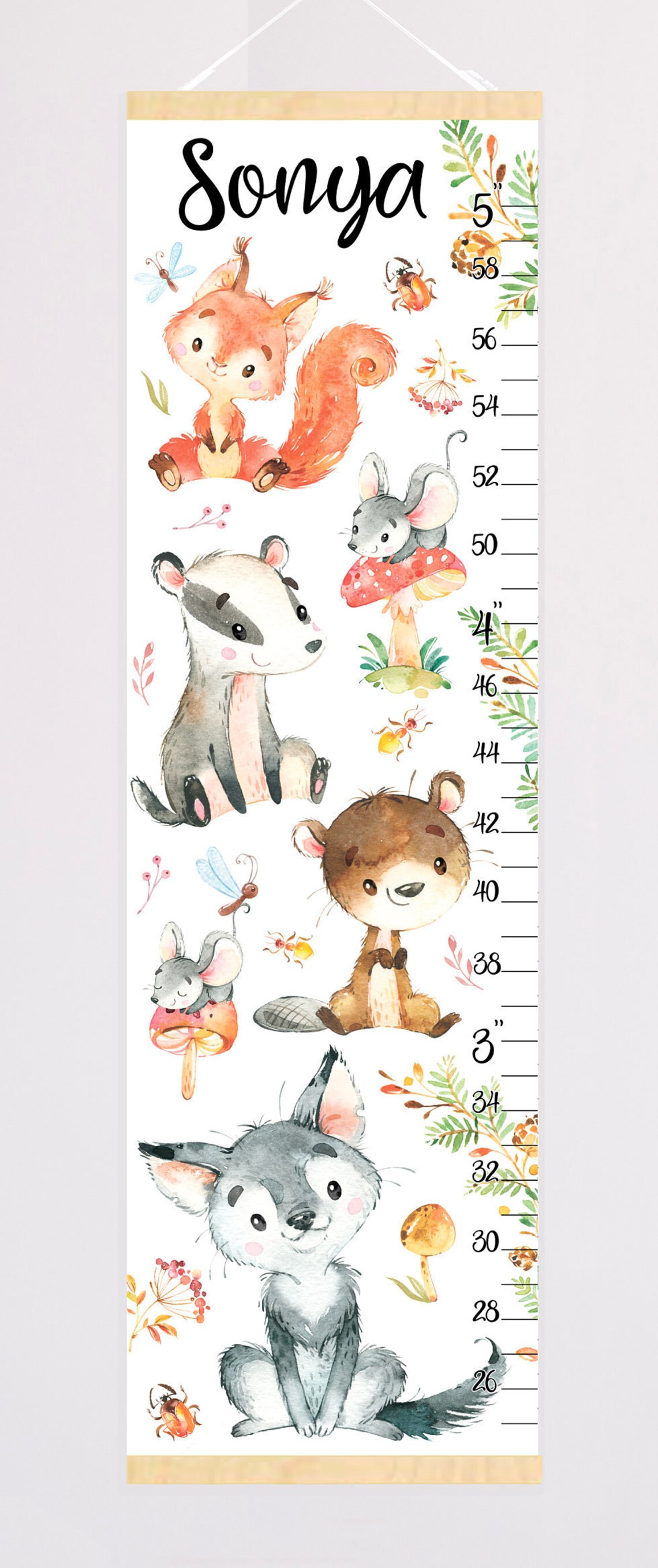 Forest Animals Growth Chart Woodland Nursery Art Canvas | Etsy