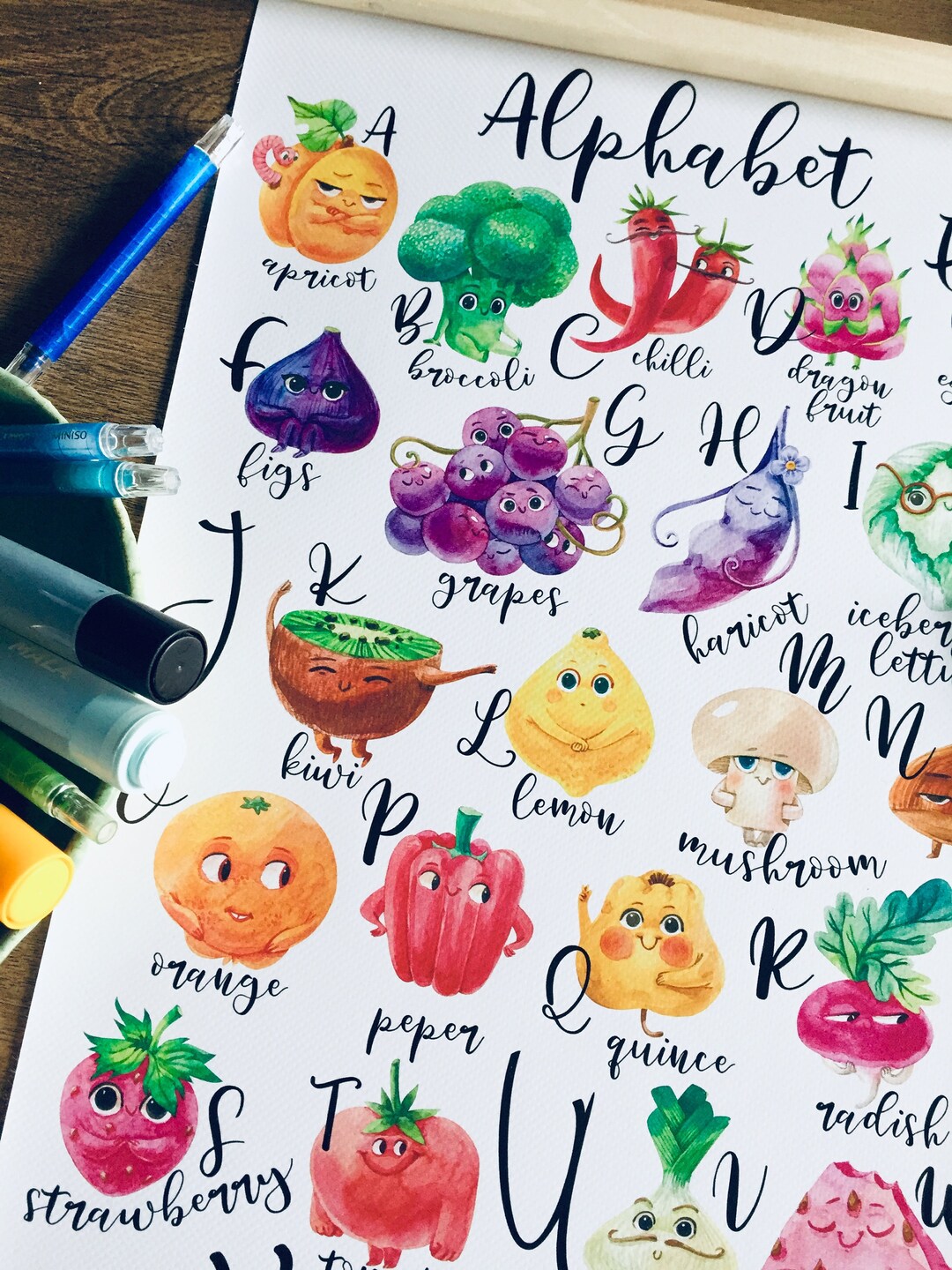 Alphabet Vegetable Poster Fruit Nursery Wall Decor ABC Kid Room Decor ...