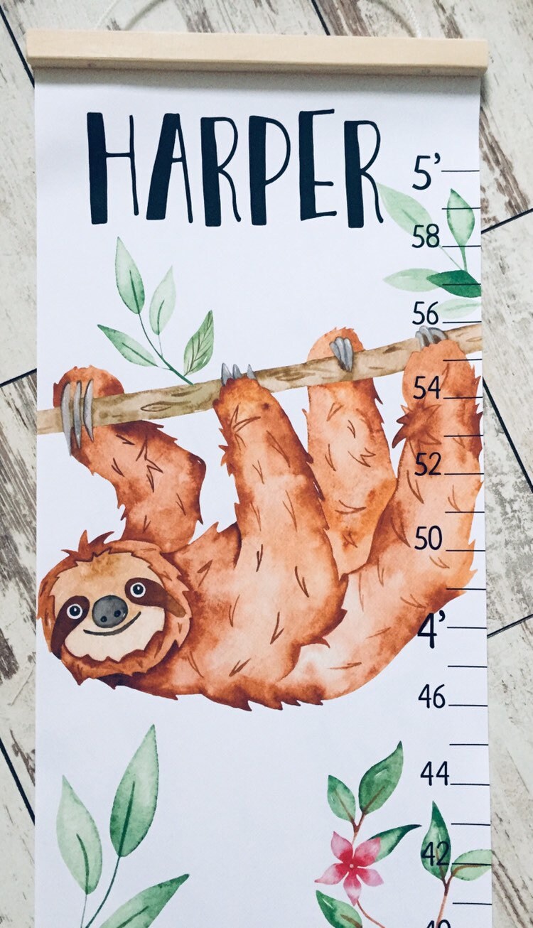 Sloth Growth Chart Cute Animals Nursery Art Canvas | Etsy