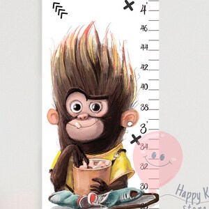 Monkey Height Chart Сhimpanzee Baby Growth Chart Safari Animals Nursery ...