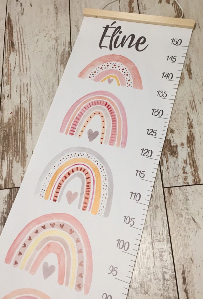 Height Chart Rainbows With Hearts Girl Growth Chart Watercolor - Etsy
