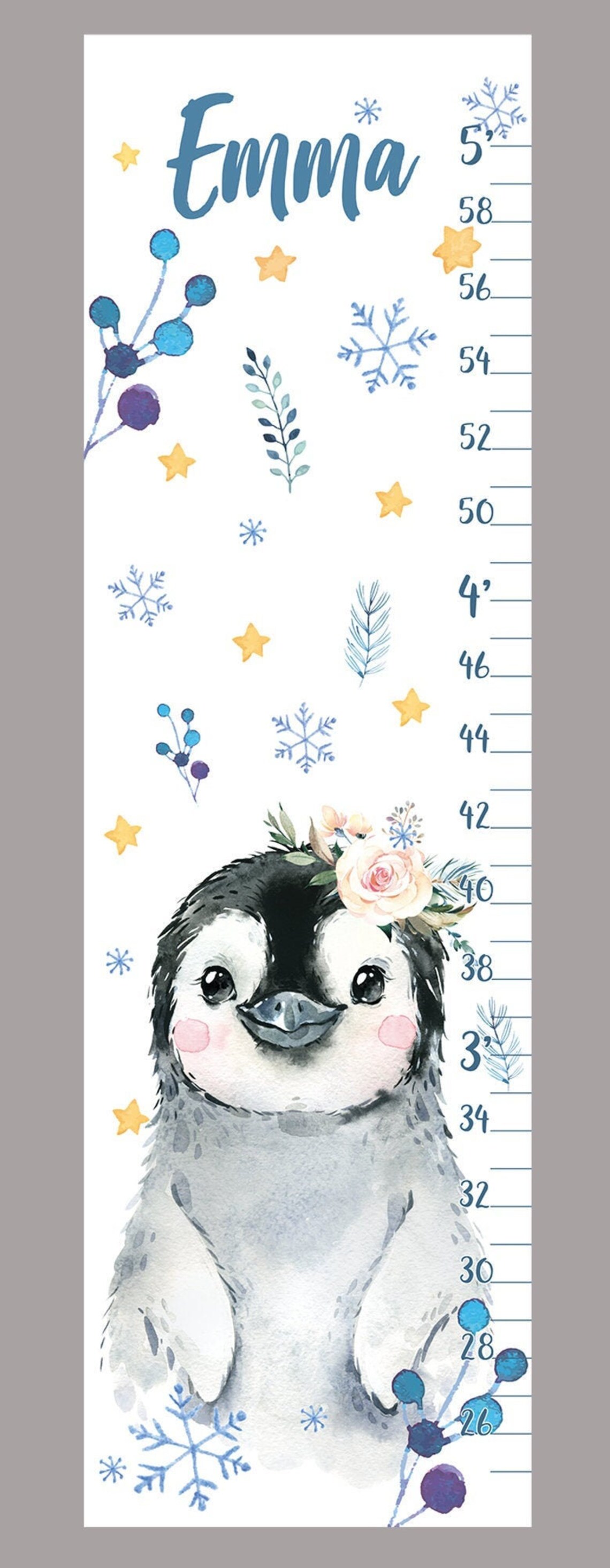 Penguin Growth Chart Arctic/antarctic Height Chart Girl - Etsy