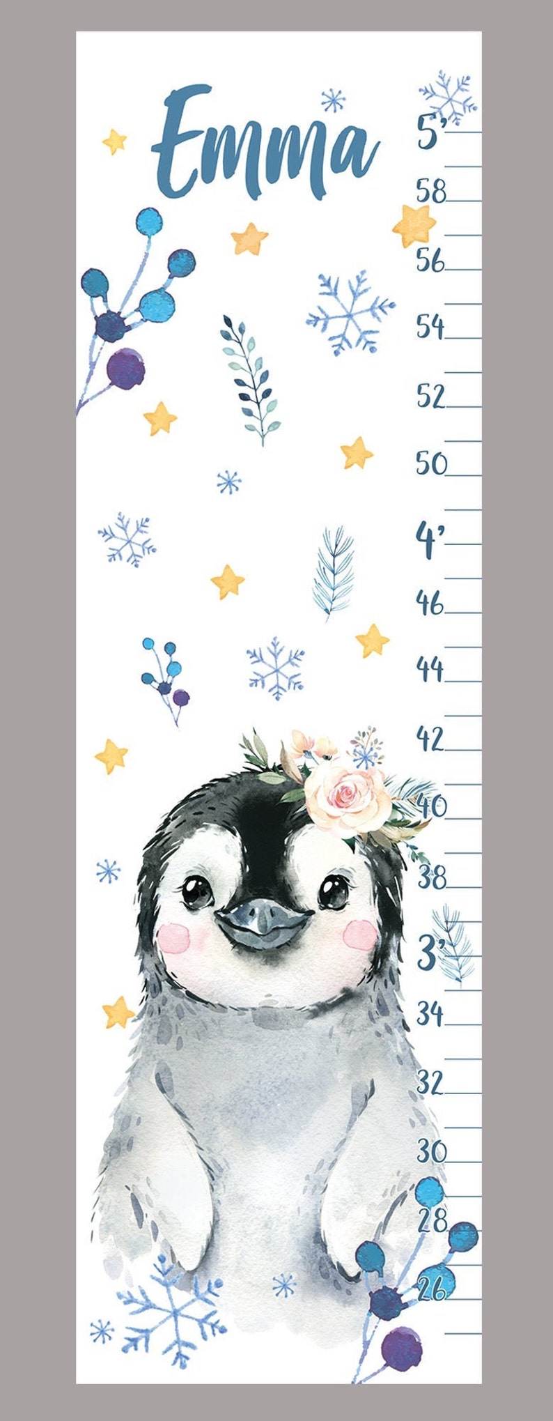 Penguin Growth Chart Arctic/antarctic Height Chart Girl - Etsy