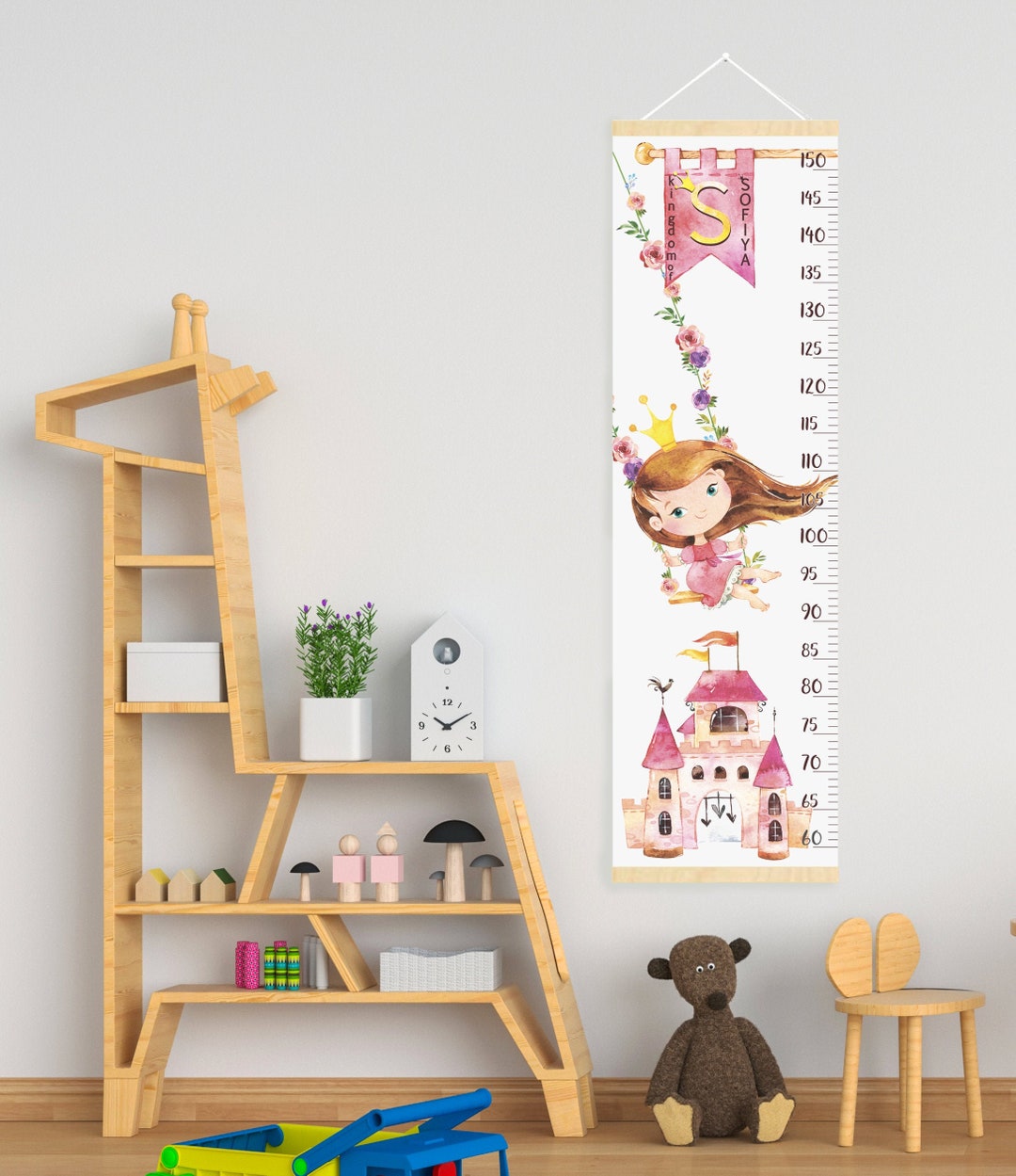 Princess Growth Chart Canvas Height Chart for Baby Girl Fairytale ...