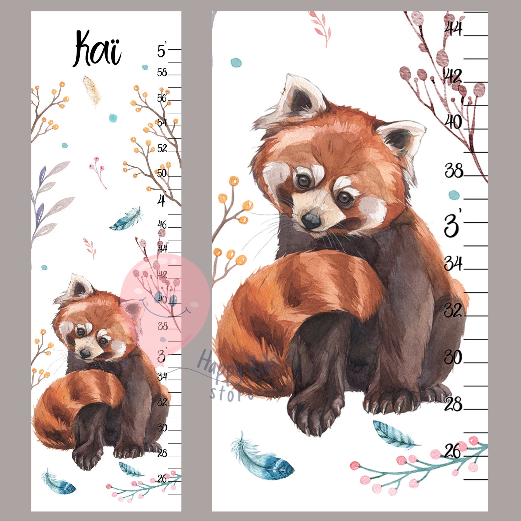 Red Panda Bear Growth Chart Animals Height Chart Pandas - Etsy