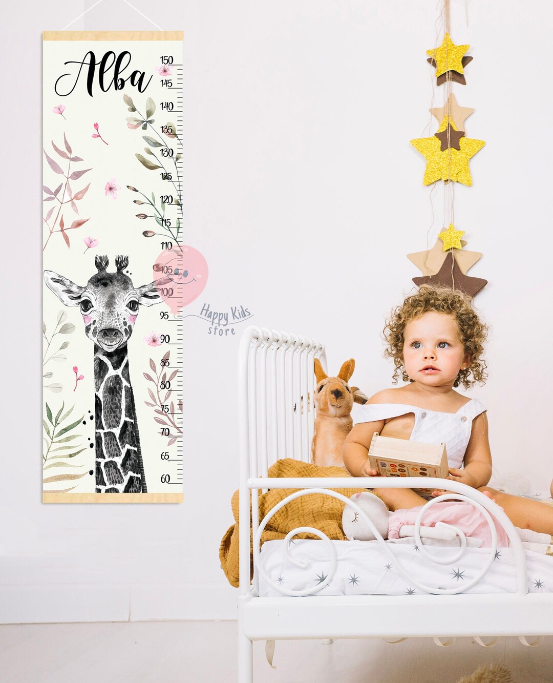 Giraffe Growth Chart Safari Height Chart Baby Animals Nursery Floral ...